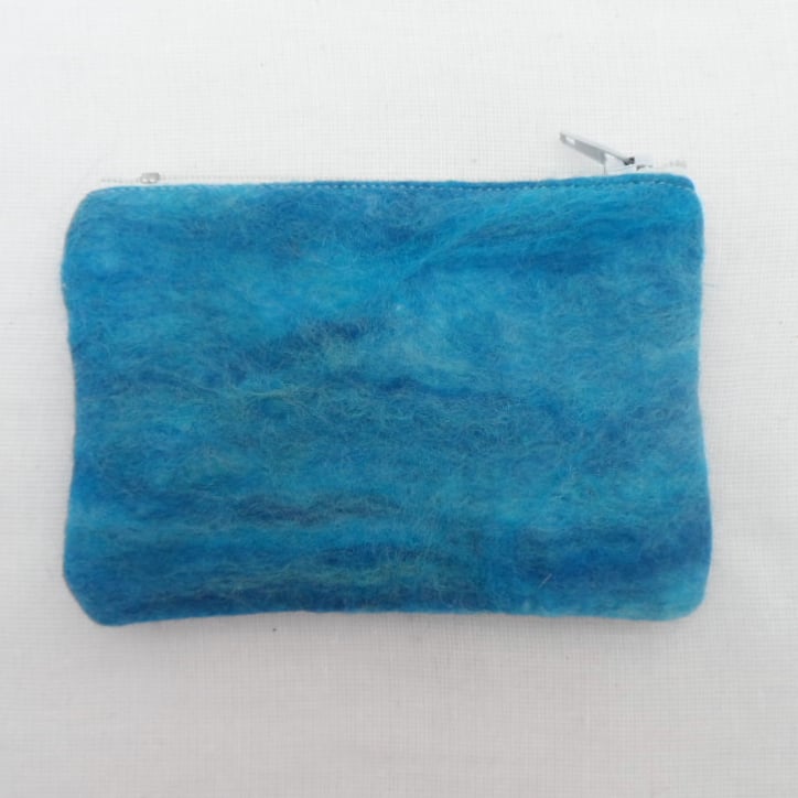 Coin Purse blue felted with beaded flowers - Folksy