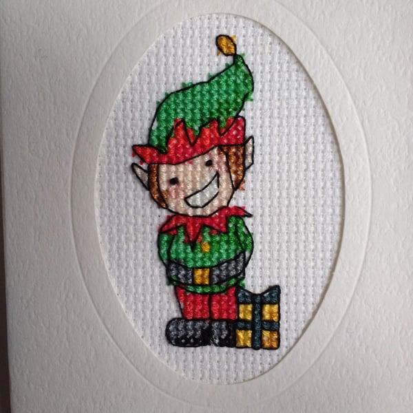 Cheeky elf cross stitch Christmas card - Folksy