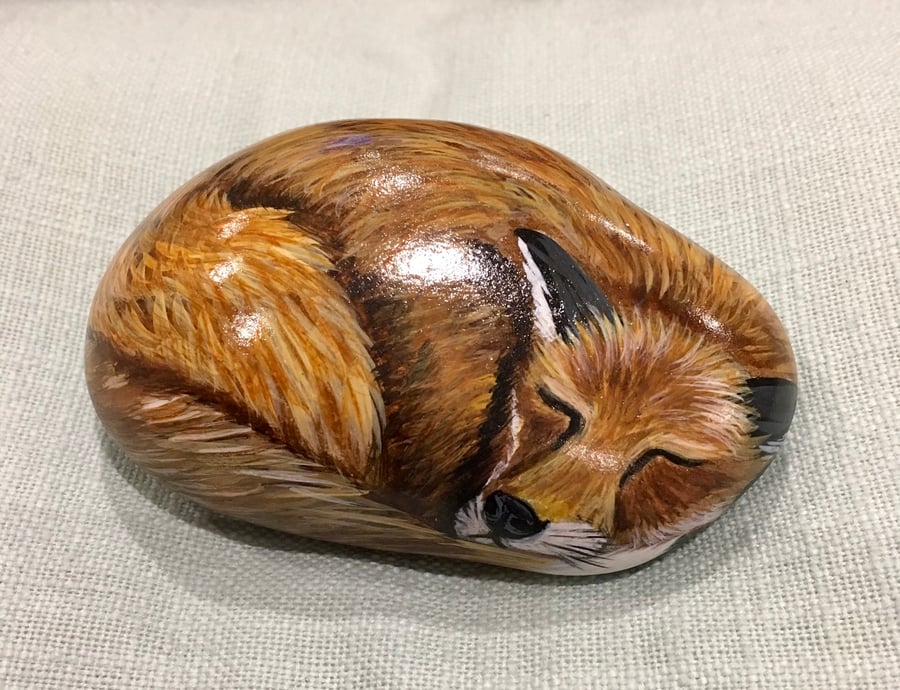 Fox hand painted pebble garden rock art wildlif... - Folksy