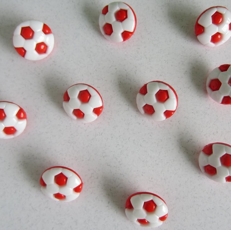 10 Red and White Football Buttons - Folksy