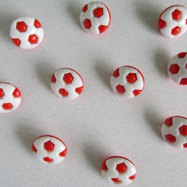 10 Red and White Football Buttons - Folksy