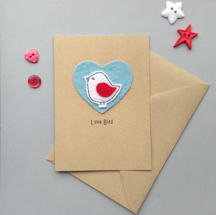 Hand Embroidered Love Bird Card - Folksy