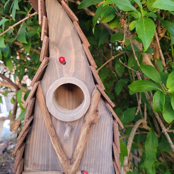 Unique hand crafted bird house with upcycled wood. - Folksy