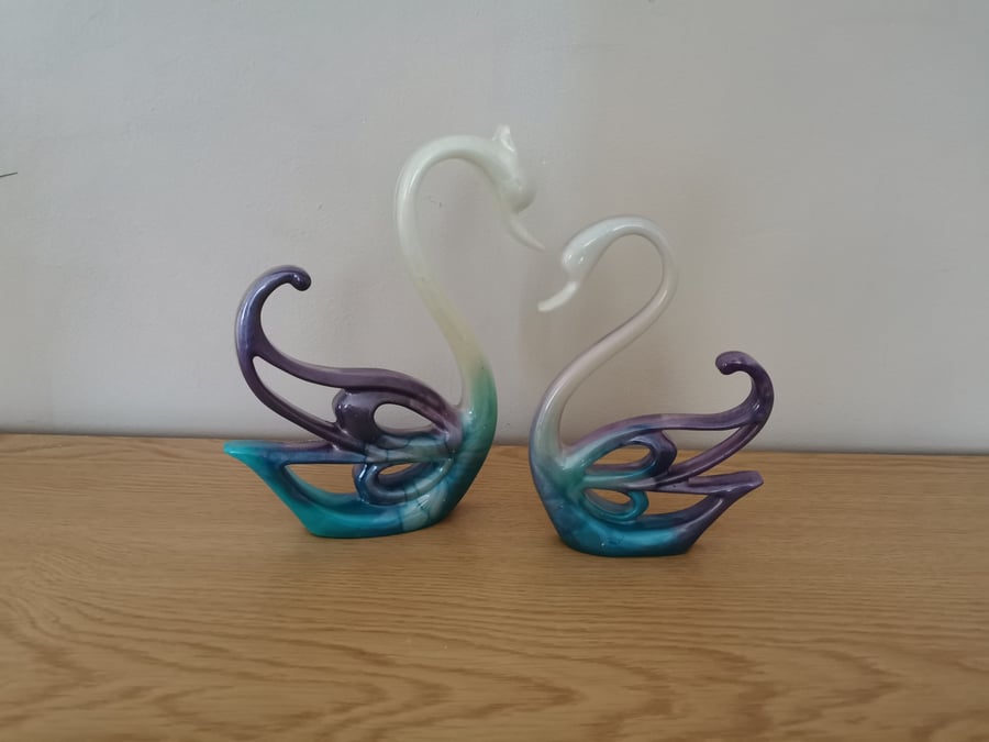 Pair of resin handmade swans - Folksy