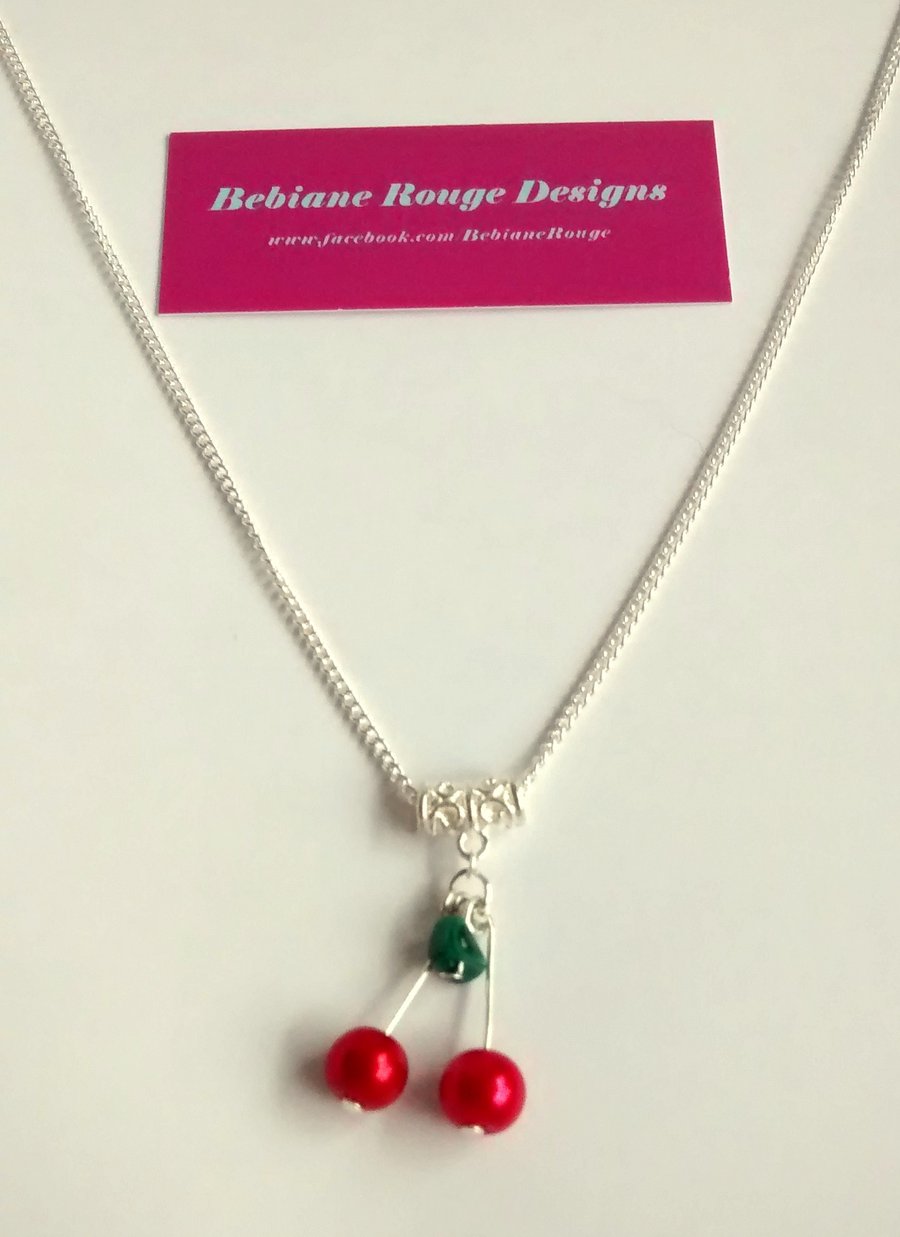Super Cute Glass Pearl Cherry Pendant - Folksy