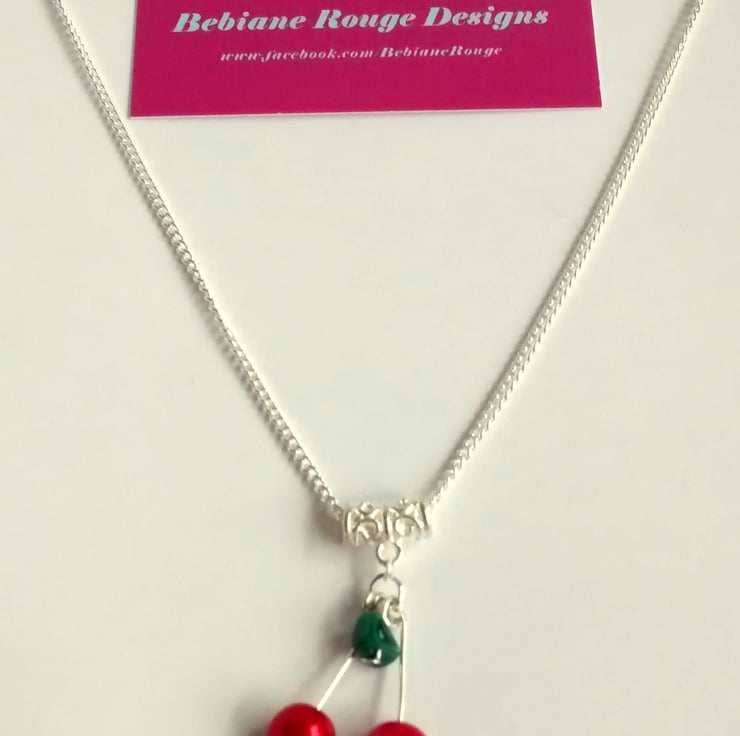 Super Cute Glass Pearl Cherry Pendant - Folksy