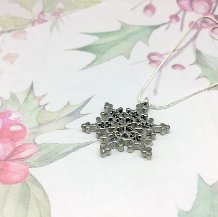 Silver Wooden snowflake pendant winter festive ... - Folksy