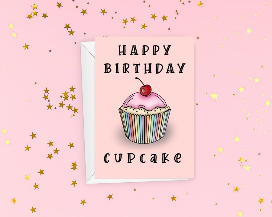 Happy Birthday Cupcake Card, birthday card for ... - Folksy