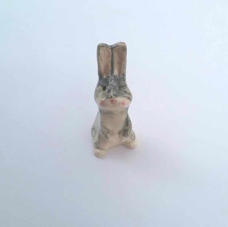 Handmade ceramic bunny rabbit ornament grey rab... - Folksy