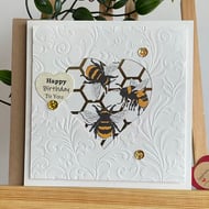 Card. Bee design birthday card for him or her - Folksy