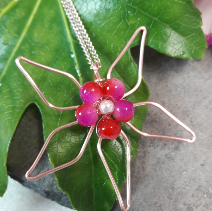 Wire wrapped flower pendant necklace SALE - Folksy