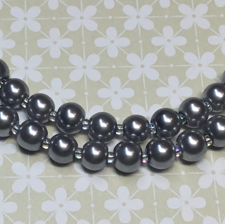 Silver coloured Glass Pearl and Seed Bead Necklace - Folksy