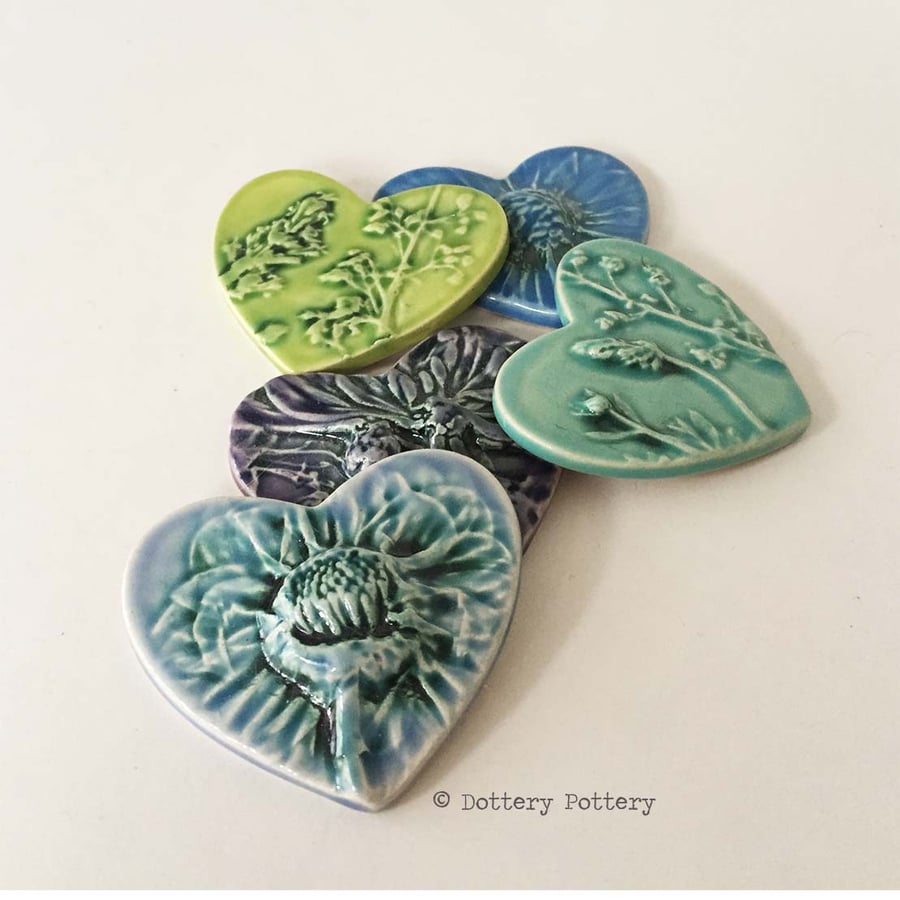 30% OFF Set of five ceramic heart tiles with fl... - Folksy
