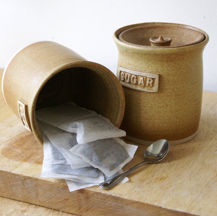 Set of three tea, coffee and sugar jars - stone... - Folksy