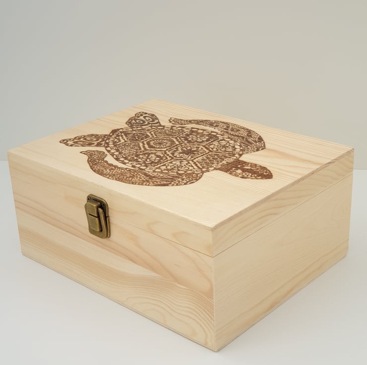 Pyrography turtle box - keepsake, memory, stora... - Folksy