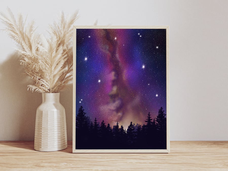 Milky Way Galaxy Forest Scene Print, Night Sky ... - Folksy