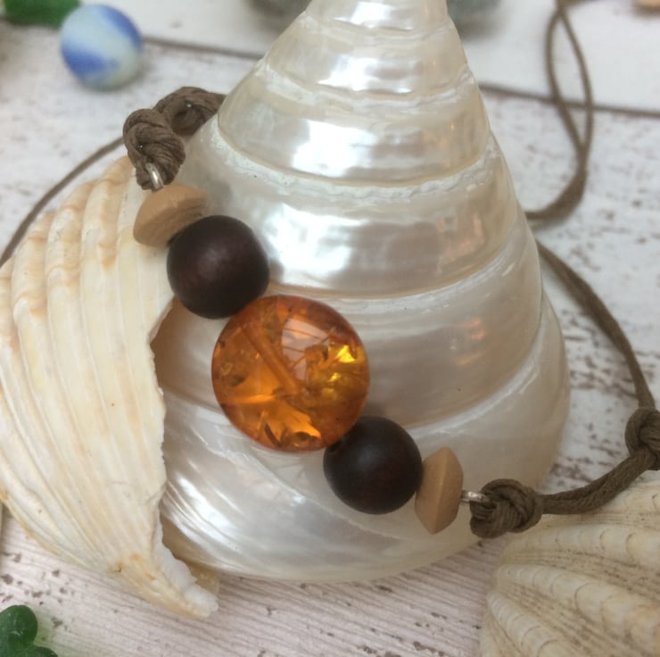 Copal Amber Cord Bracelet with Wood Beads - Folksy