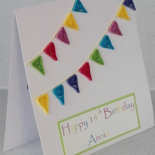 Quilled bunting birthday card, personalised, pa... - Folksy