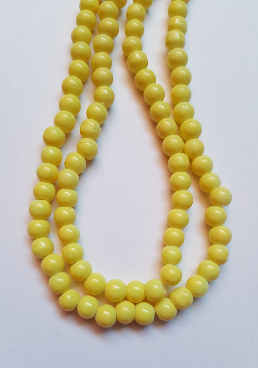 50 x Baked Glass Beads - Round - 6mm - Yellow - Folksy