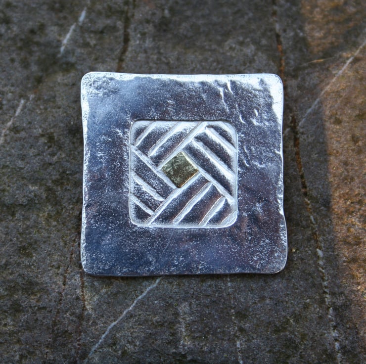 Silver and gold square brooch. - Folksy
