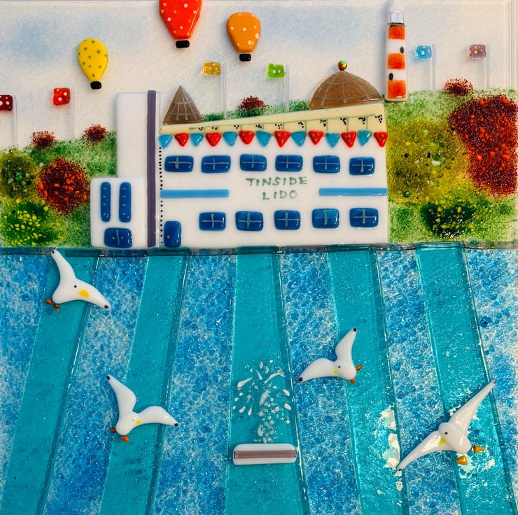 Tinside lido - Plymouth fused glass scene - Folksy