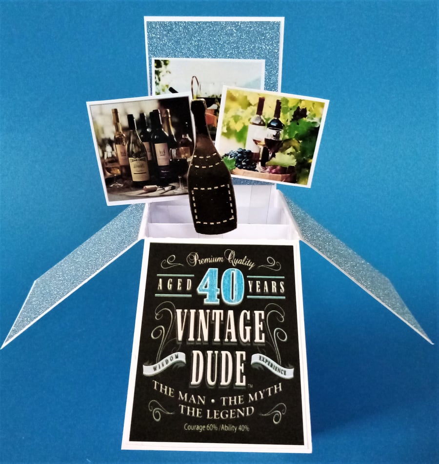 Men's 40th Birthday Card with Wine - Folksy