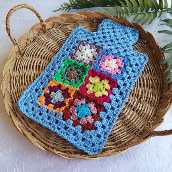 Crochet Hot Water Bottle Cover Granny Square H... - Folksy