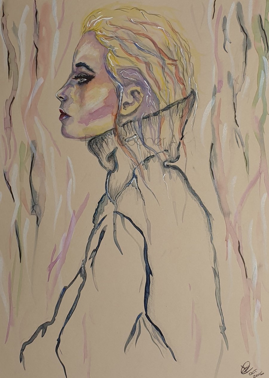 Art Portrait Painting Thinking Lady Painting A4 - Folksy
