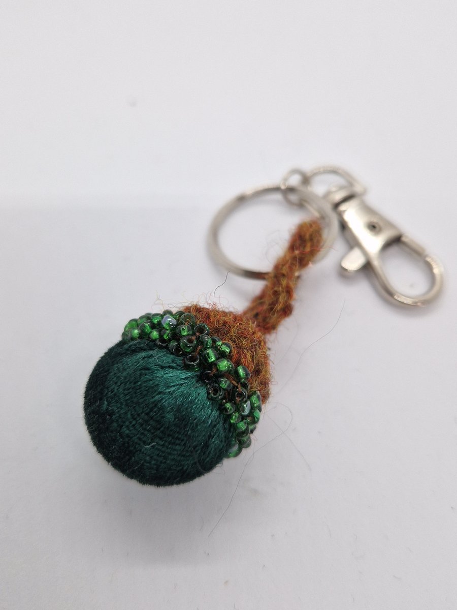 Acorn textile art bag charms, keyrings - Folksy