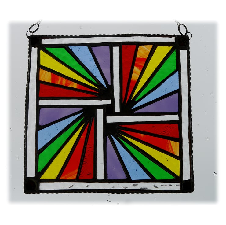 Geometric Rainbow Stained Glass Suncatcher Pane... - Folksy