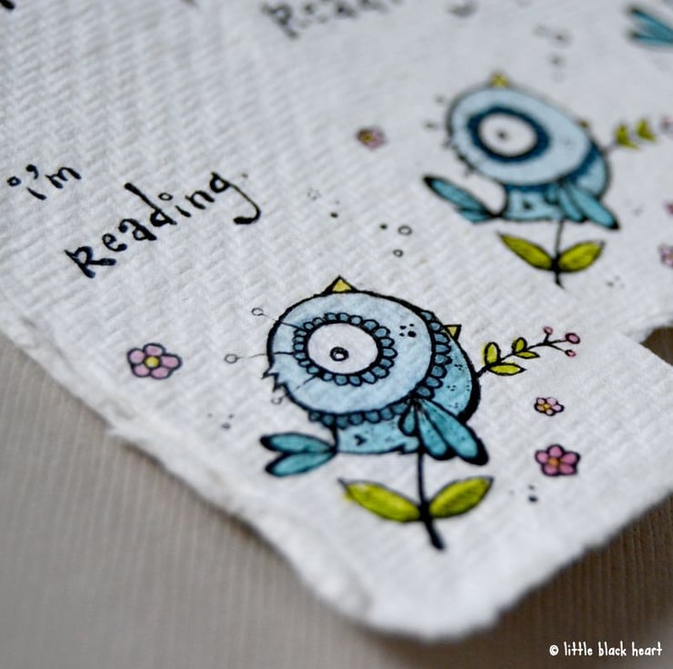 bookmark with original illustration - reading bird - Folksy