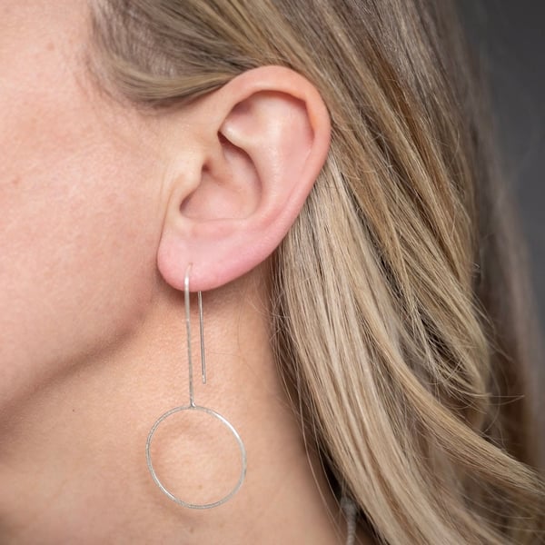Long silver circle earrings - Folksy
