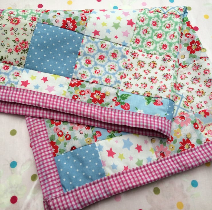 Patchwork quilted girls pram, car seat quilted ... - Folksy