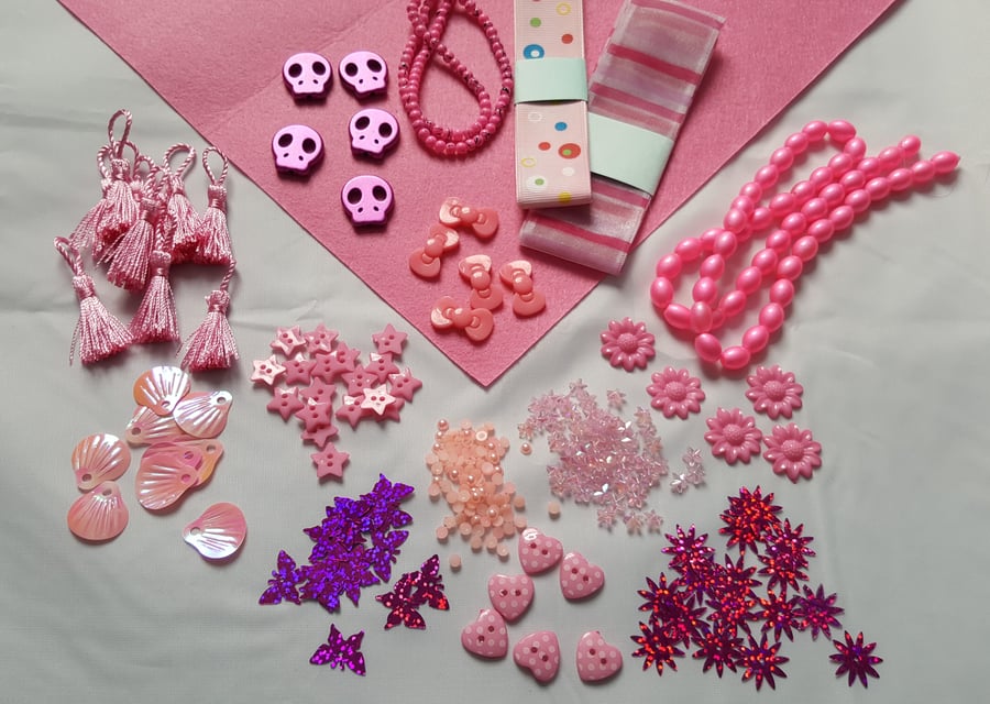 Mixed Craft Supplies Bundle Pack - Pink - Folksy
