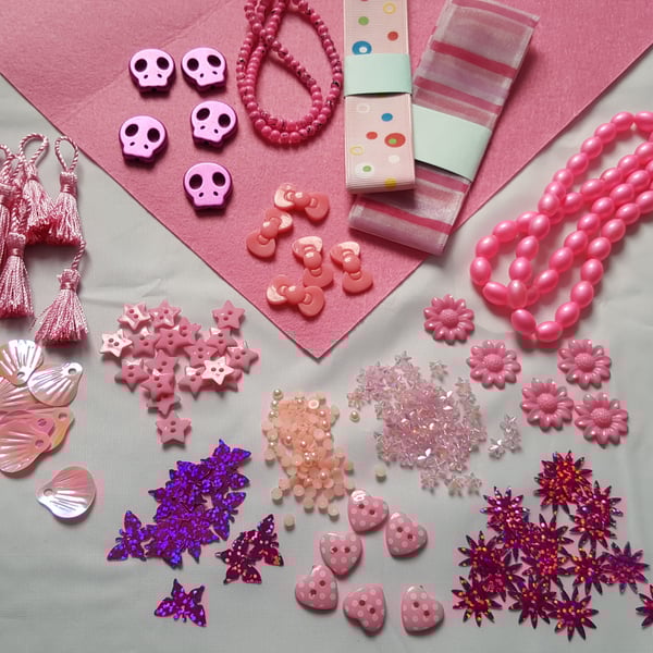 Mixed Craft Supplies Bundle Pack - Pink - Folksy