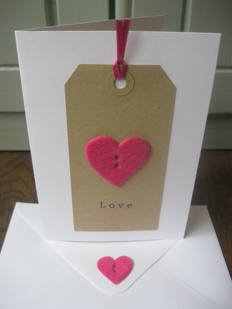 Pink Love Heart Card - Folksy