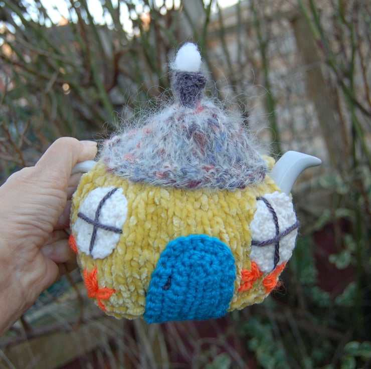 Knitted tea cosy - Fairy cottage design to fit... - Folksy