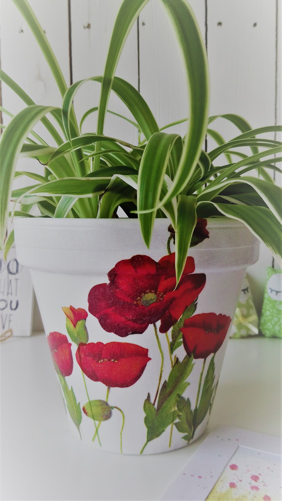 Decoupaged Poppy Design Indoor Terracotta Pot - Folksy
