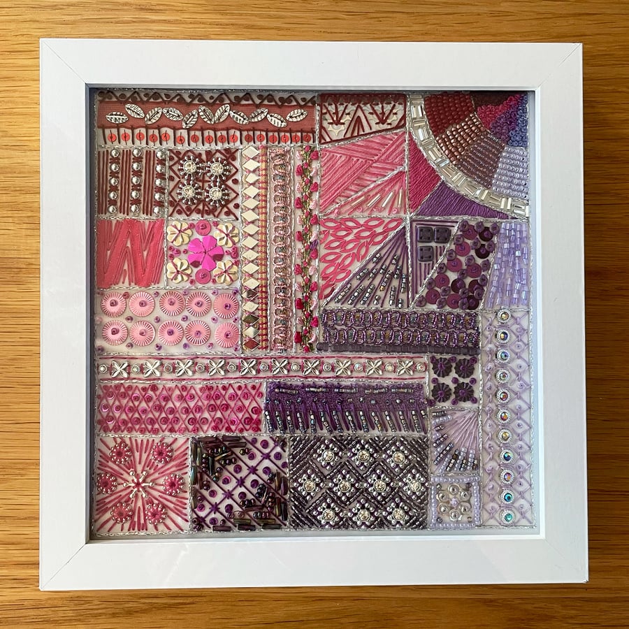 Patterned Hand Embroidered Wall Art - Pink, Fuc... - Folksy