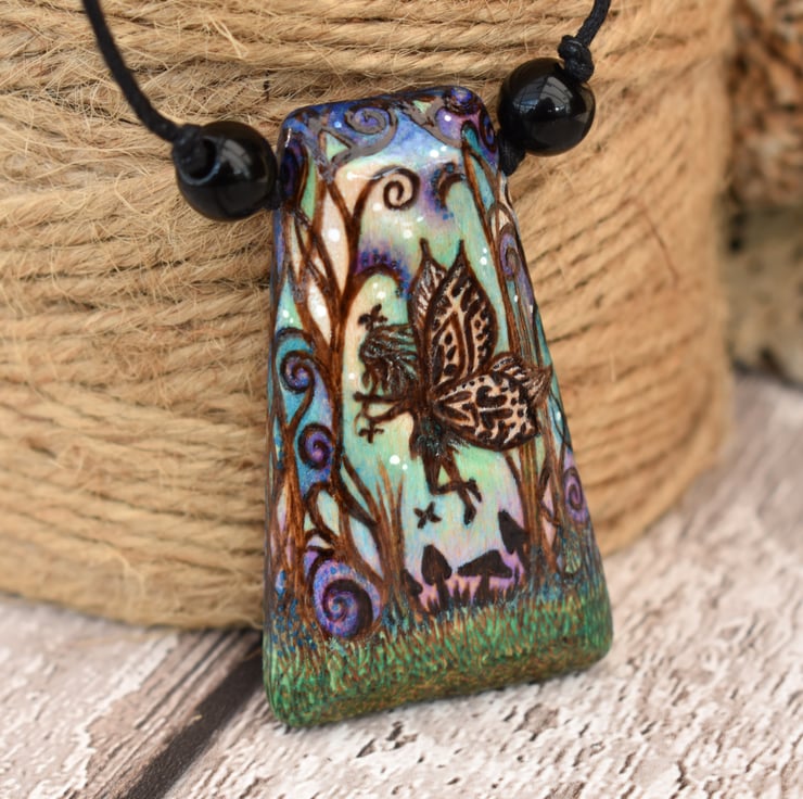 SALE Fairy in the garden pyrography pendant. Wo... - Folksy
