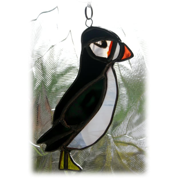SOLD Puffin Suncatcher Stained Glass Handmade B... - Folksy
