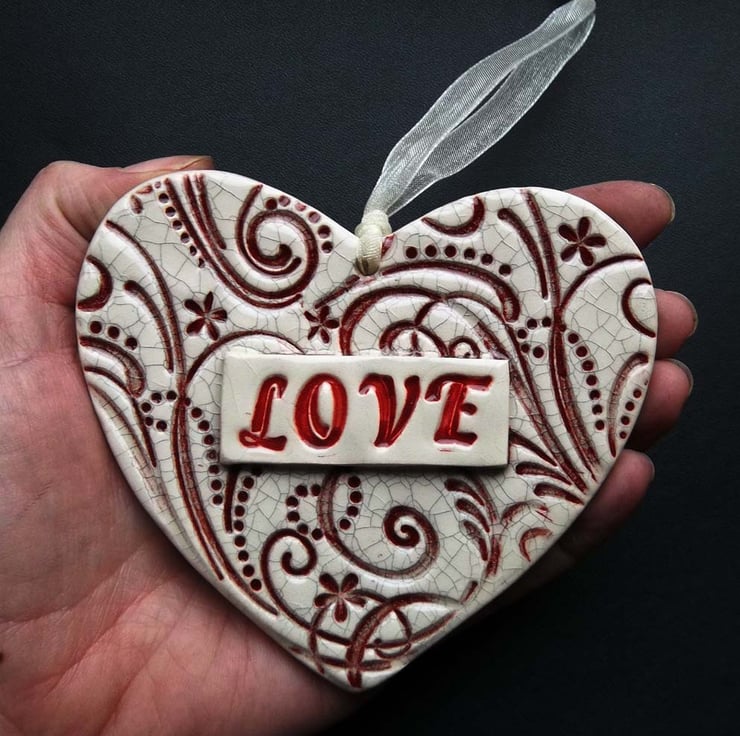 Valentines ceramic heart decoration Love - Folksy