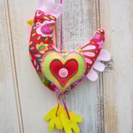 Hanging Chicken Decoration Bright Red Floral Fa... - Folksy
