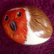 Hand painted robin on stone - Folksy