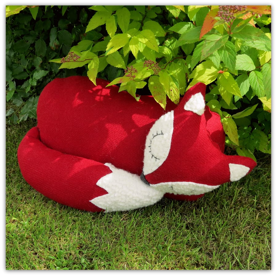 A large snoozy fox cushion. 41cm in width. - Folksy