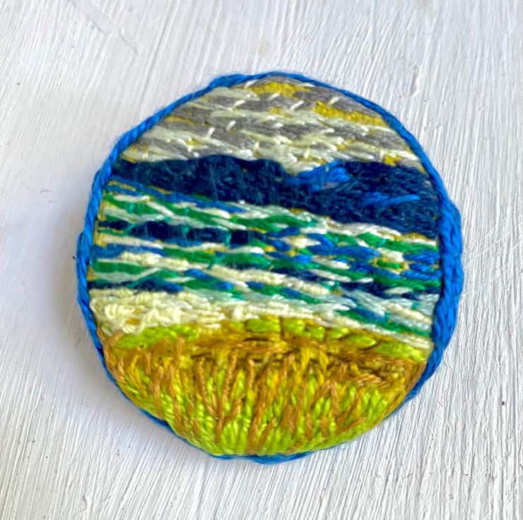 Miniature landscape hand embroidered brooch - Folksy