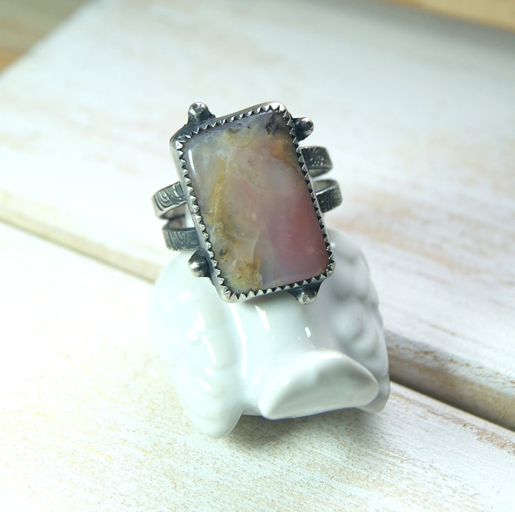 Peruvian Opal Ring, Pink Stone Ring, Handmade ... - Folksy