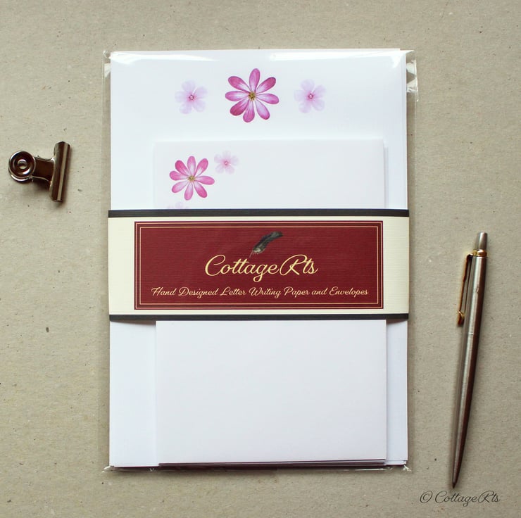Pink Flower Floral Letter Writing Paper Hand De... - Folksy