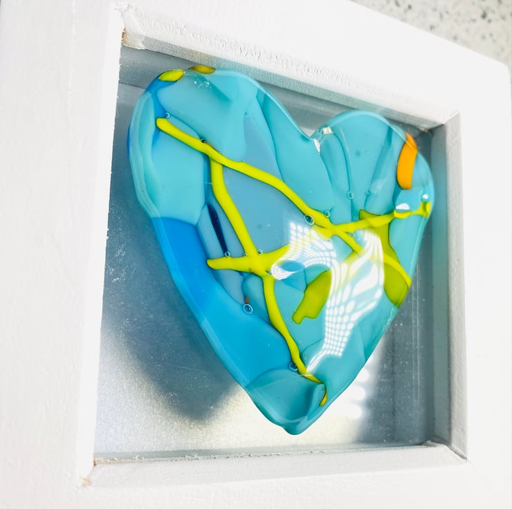 Abstract fused glass cast heart - glass picture - Folksy