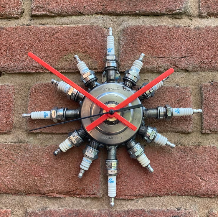 Unique Sunburst Wall Clock, Upcycled Spark Plugs - Folksy
